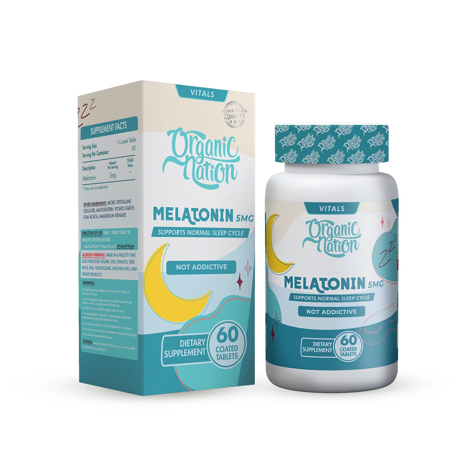 Organic Nation Melatonin 5mg-60Serv.-60Tablets – Protein and More